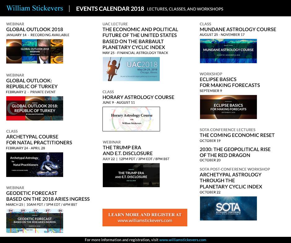 Events Calendar for 2018 | WILLIAM STICKEVERS